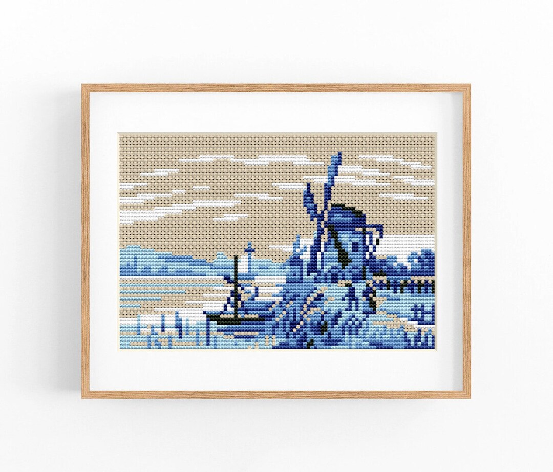 Vintage Cross Stitch Pattern, Landscape, Summer, Spring, Mill, House ...