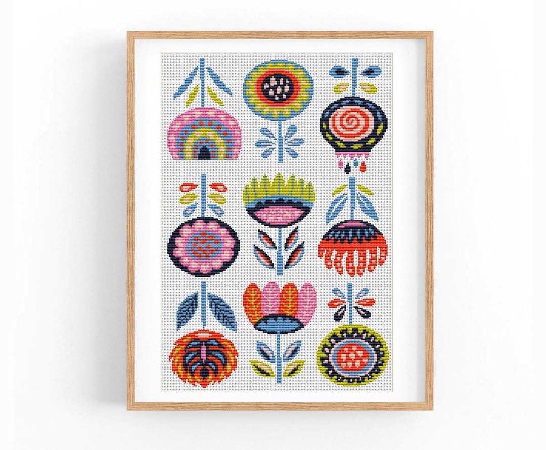 Folk Art Cross Stitch Pattern, Scandinavian Traditional X-stitch ...