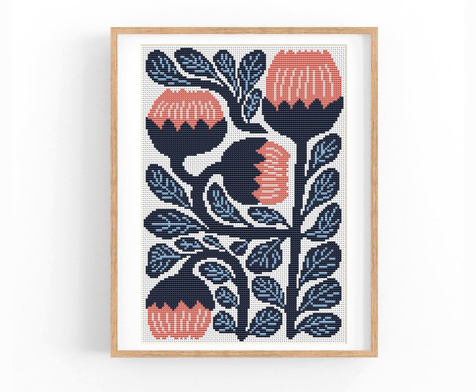 Set of 6 Modern Flowers Cross Stitch Patterns, Abstract Nature Cross ...
