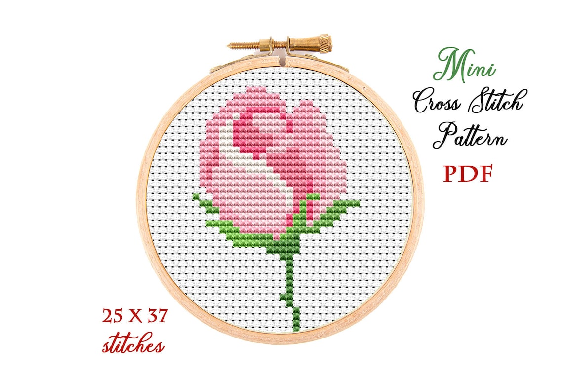 Mini Cross Stitch Pattern. Rose. Counted Cross Stitch Chart. Flower ...