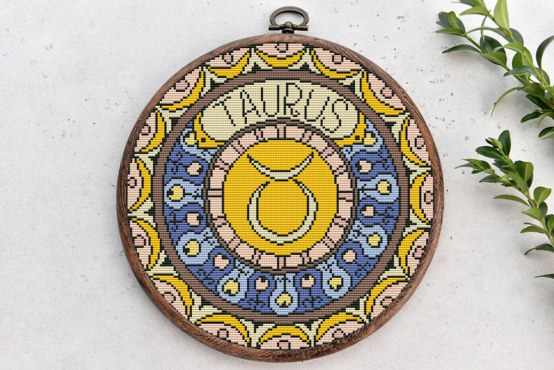 Taurus Zodiac Modern Cross Stitch Pattern Astrological Sign Embroidery ...