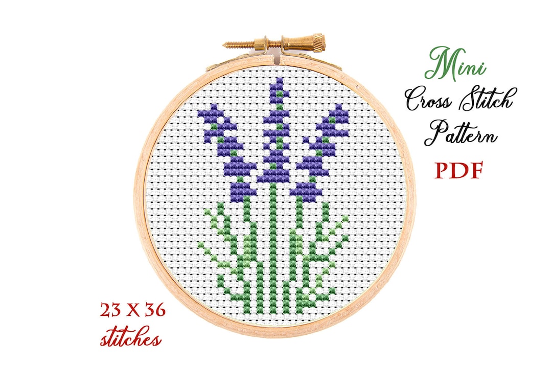 Mini Cross Stitch Pattern. Lavender. Counted Cross Stitch Chart. Flower ...