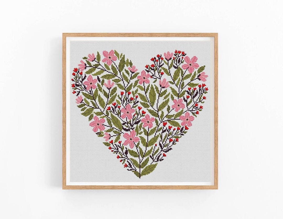 Modern Cross Stitch Pattern Flower Heart Love, Valentines Day ...
