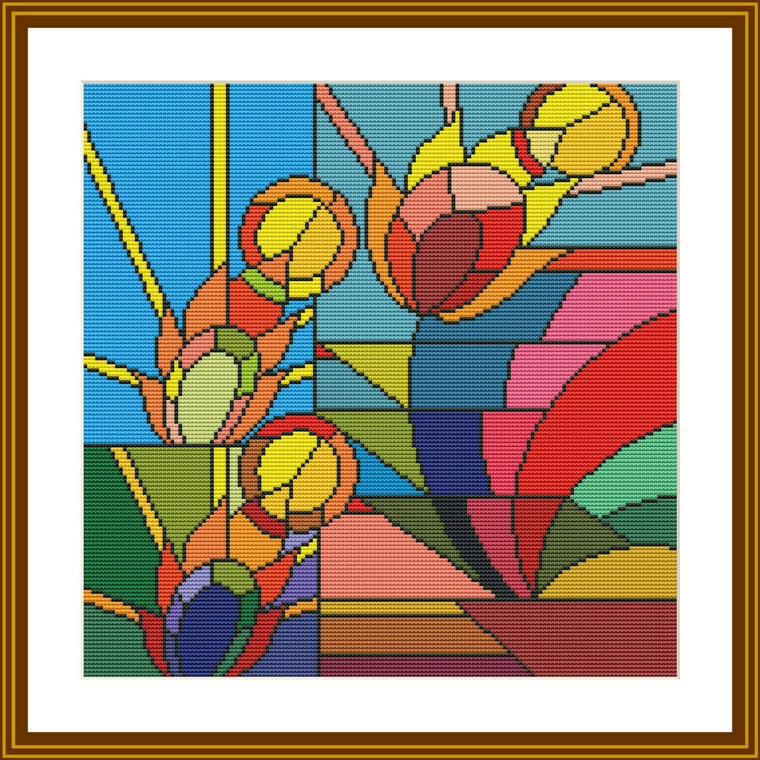 Art Deco Flowers Abstract Cross Stitch Pattern Modern | Etsy