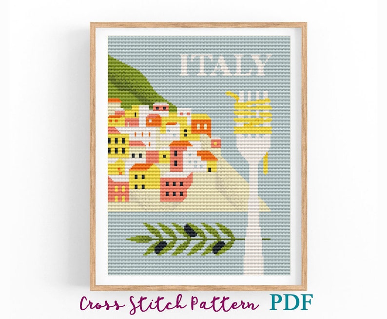 Cross Stitch Pattern Italy. Retro Travel Poster. Counted Cross - Etsy
