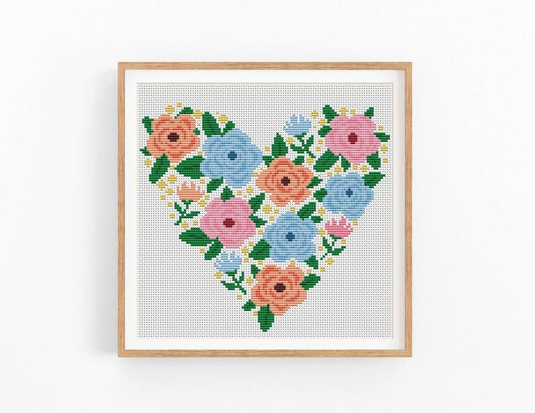 Flower Heart Modern Cross Stitch Pattern, Love Xstitch Chart ...