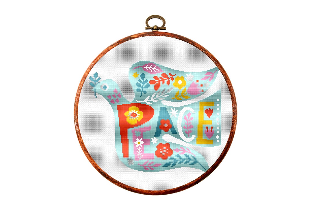 Peace Cross Stitch Pattern, Bird Embroidery, Modern Abstract, X-stitch ...