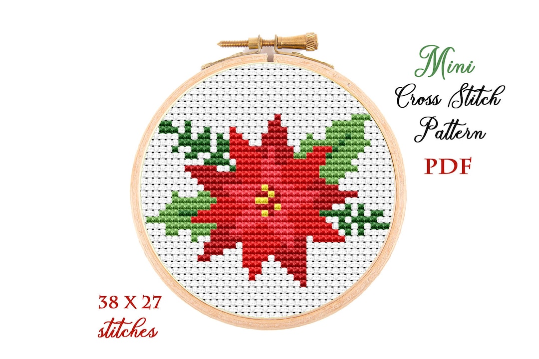 Mini Cross Stitch Pattern. Christmas Flower. Counted Cross Stitch Chart ...