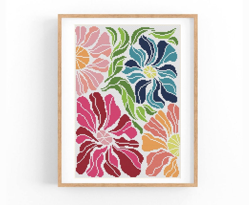 Cross Stitch Pattern Modern Floral Abstract, Modern Flowers, Easy X ...