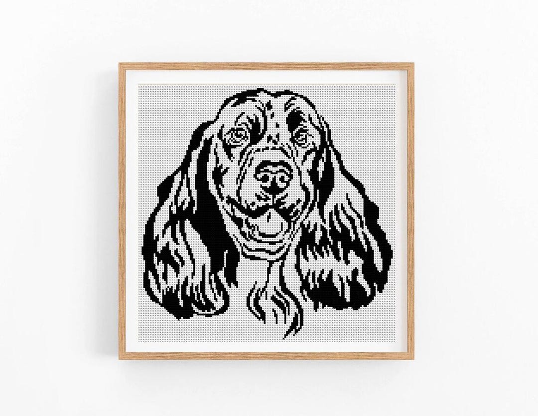 Dog Portrait Cross Stitch Pattern, Springer Spaniel, One Color Modern X ...