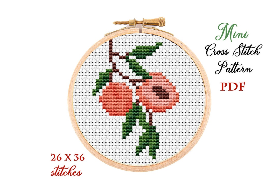 Mini Cross Stitch Pattern. Peach. Counted Cross Stitch Chart. Fruit ...