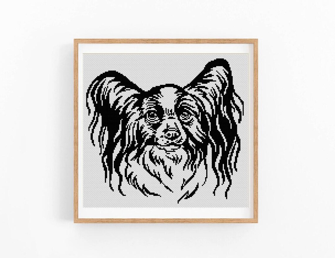 Papillon Dog Portrait Cross Stitch Pattern, One Color Dog Modern X ...