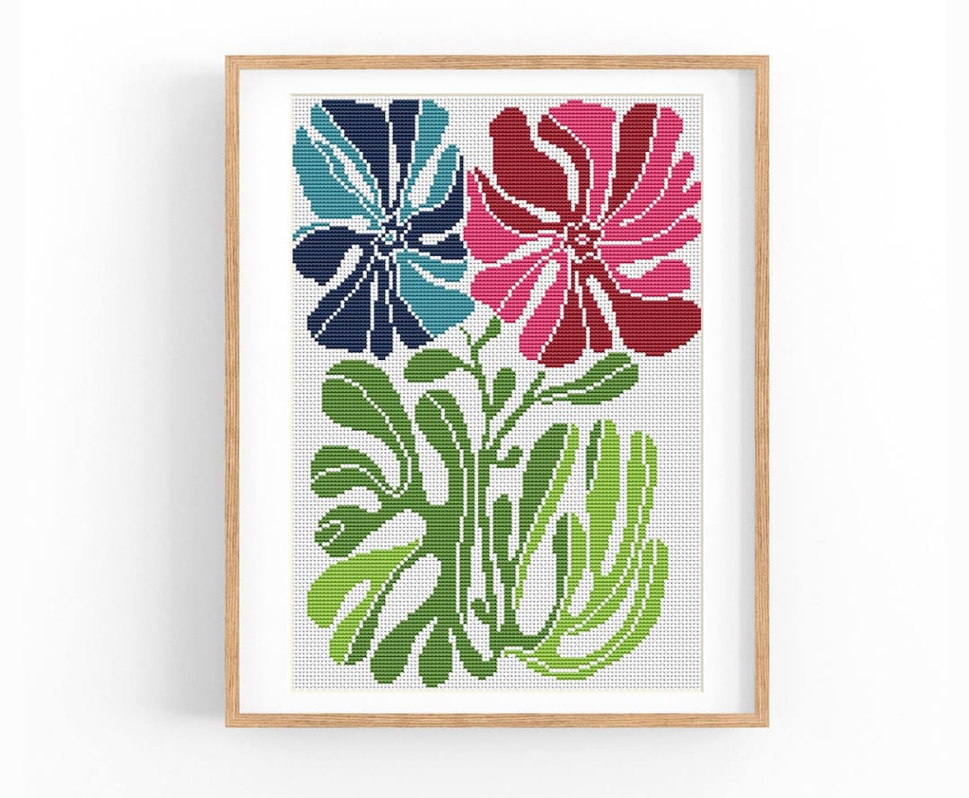 Cross Stitch Pattern Modern Floral Abstract, Modern Flowers, Easy X ...