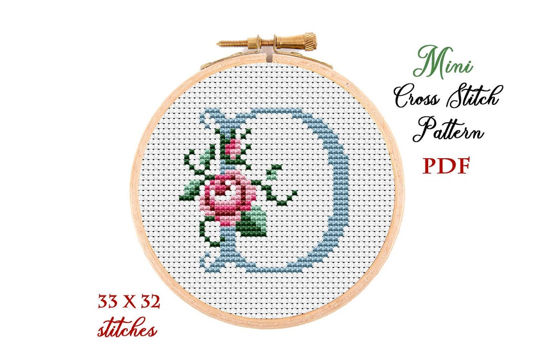 Floral Letter D, Mini Cross Stitch Alphabet Pattern, Monogram Flower ...