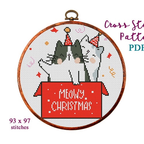 Cross Stitch Pattern Christmas Cats. Cross Stitch PDF. Merry - Etsy