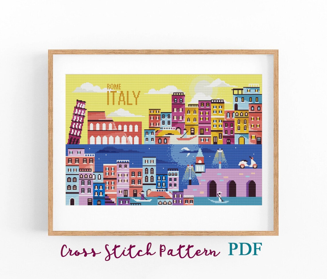 Cross Stitch Pattern Rome Italy. Travel Poster. Cityscape, Modern ...