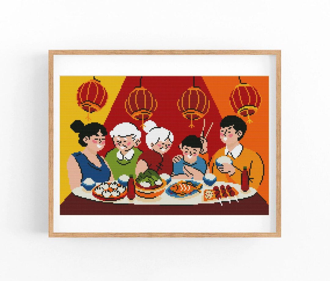 Happy Chinese New Year Cross Stitch Pattern, Chinese Family Counted ...