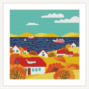 Autumn Towne Cross Stitch Pattern, Fall Season Cross Stitch Pattern ...