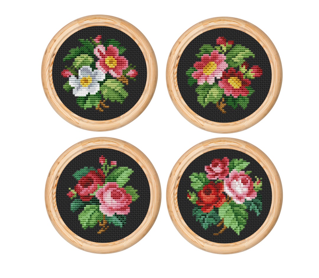 Set of 4 Vintage Cross Stitch Pattern, Flowers, Roses, Victorian ...