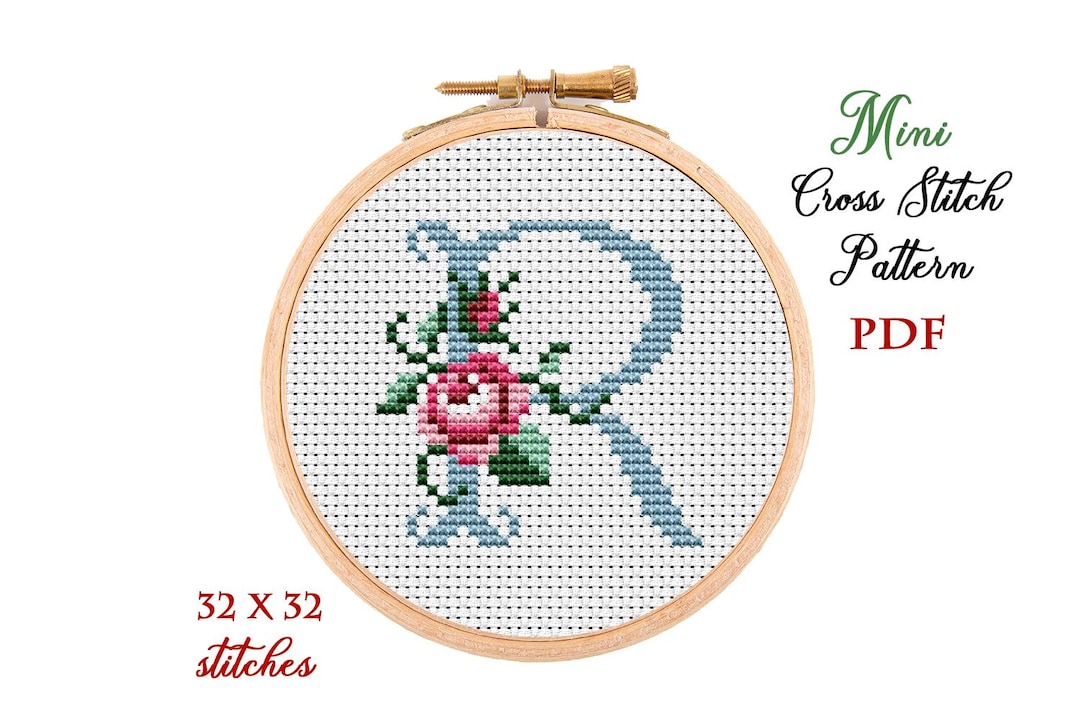 Floral Letter R, Mini Cross Stitch Alphabet Pattern, Monogram Flower ...