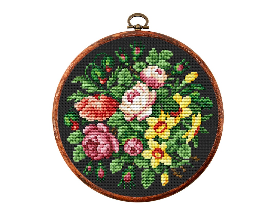 Vintage Flowers Cross Stitch Pattern, Antique Cross Stitch Design ...