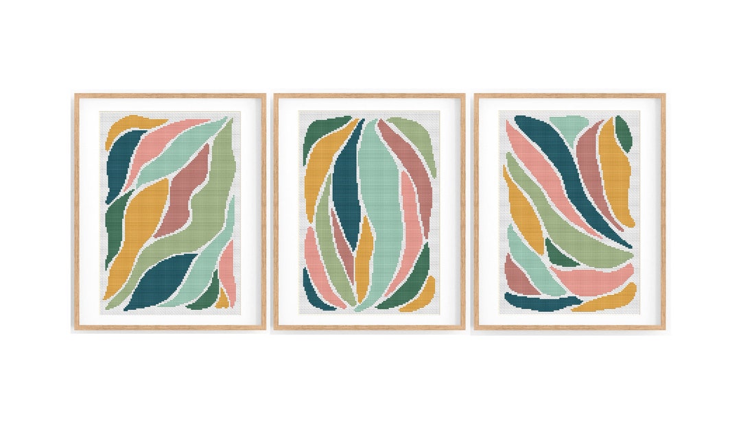 Set of 3 Modern Boho Cross Stitch Patterns, Abstract Colourful Cross ...