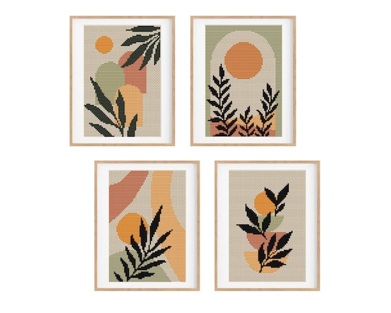 Set of 4 Modern Boho Cross Stitch Patterns Abstract Nature - Etsy