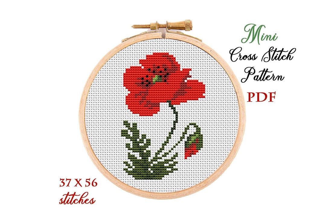 Mini Cross Stitch Pattern. Poppies. Counted Cross Stitch Chart. Flower ...