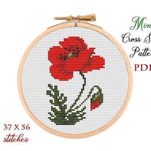 Mini Cross Stitch Pattern. Poppies. Counted Cross Stitch Chart. Flower ...