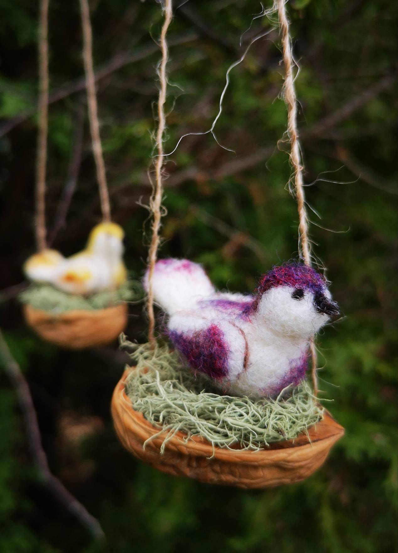 Tiny Needle Felted Bird in Walnut Shell Nest Waldorf Seasonal Table ...