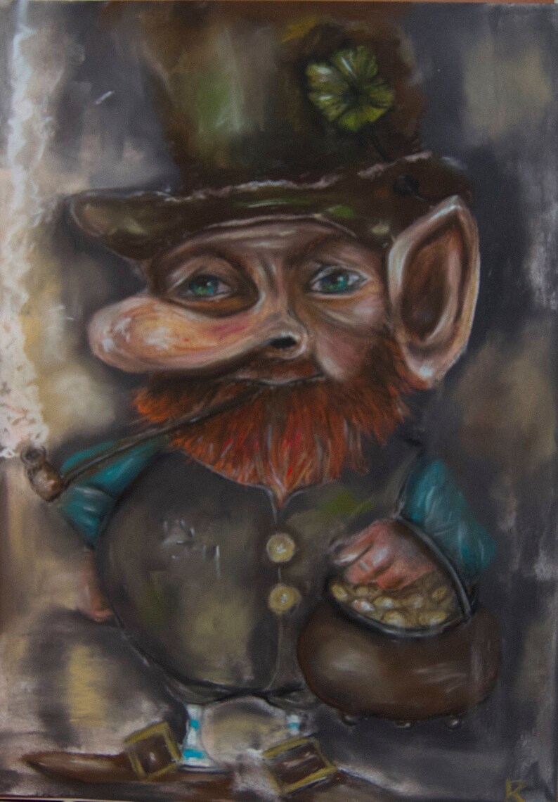 Leprechaun With a Pot of Gold,original Soft Pastel Painting,irish ...