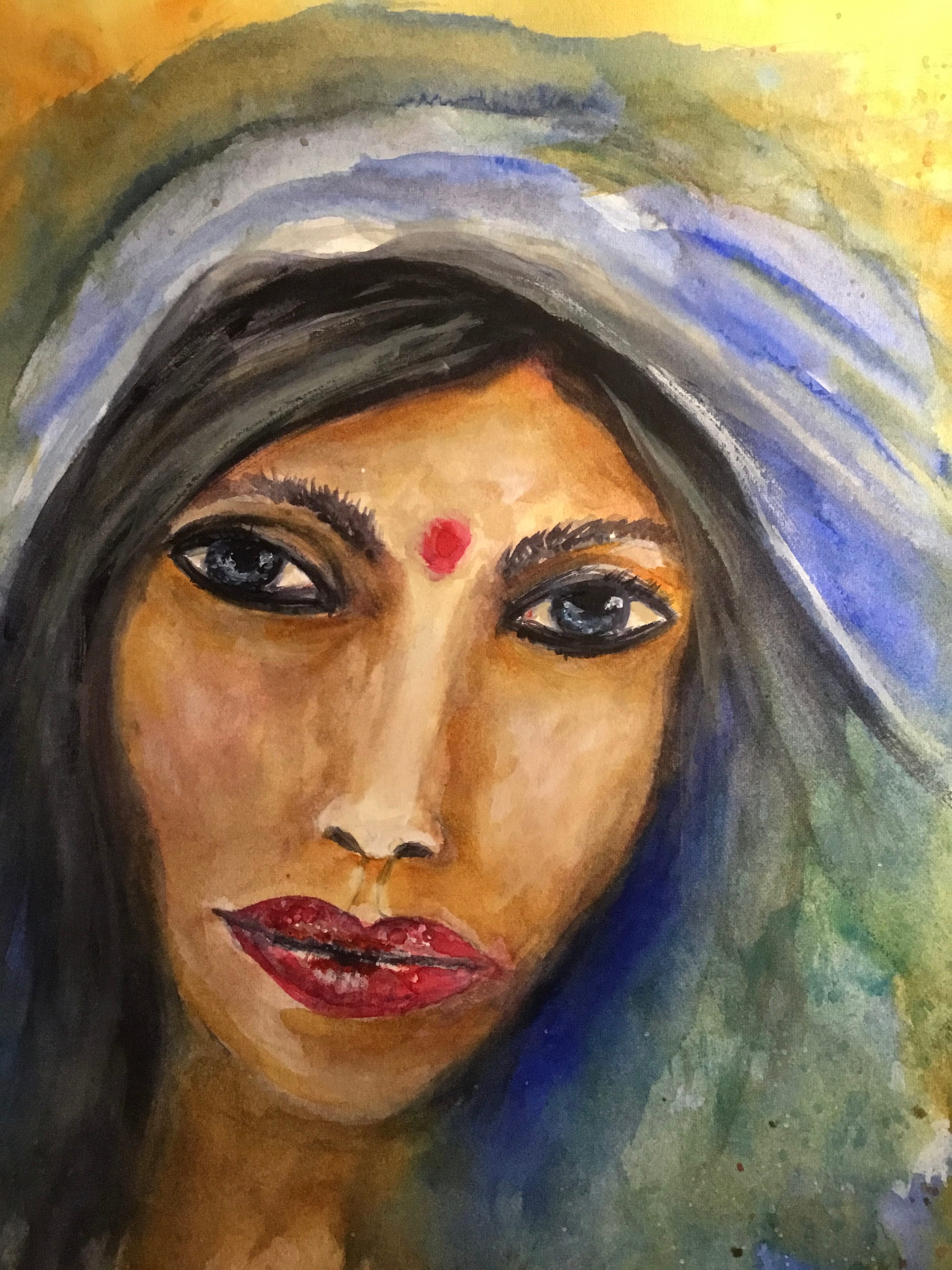 Indian Woman Painting Abstract