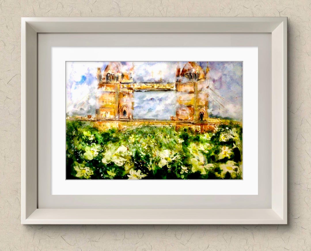 Tower Bridge Watercolor Painting: London Art With Daisies, 11.8x15.7 ...