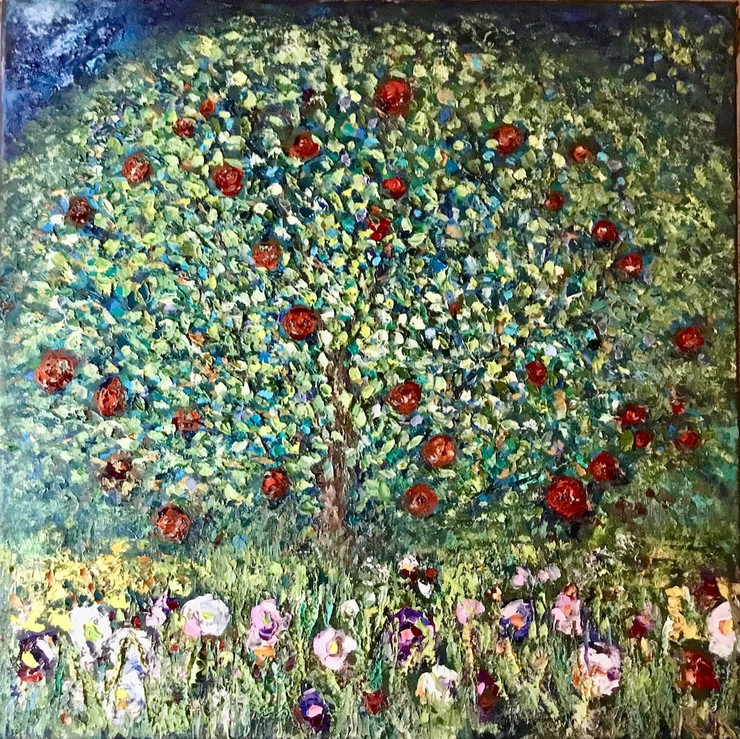 Apple Tree Original Textured Impasto Oil Painting on Large Unstretched ...