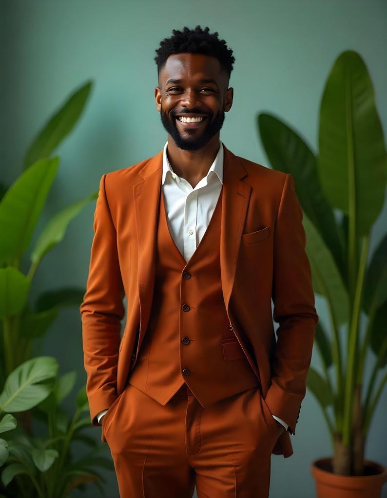 BEACH WEDDING SUIT, Rust Color Premium Cotton Blend Slim Fit Men 3 ...