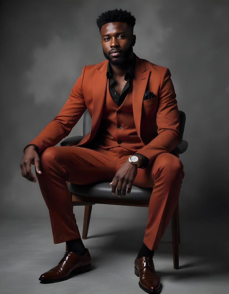 BEACH WEDDING SUIT, Rust Color Premium Cotton Blend Slim Fit Men 3 ...