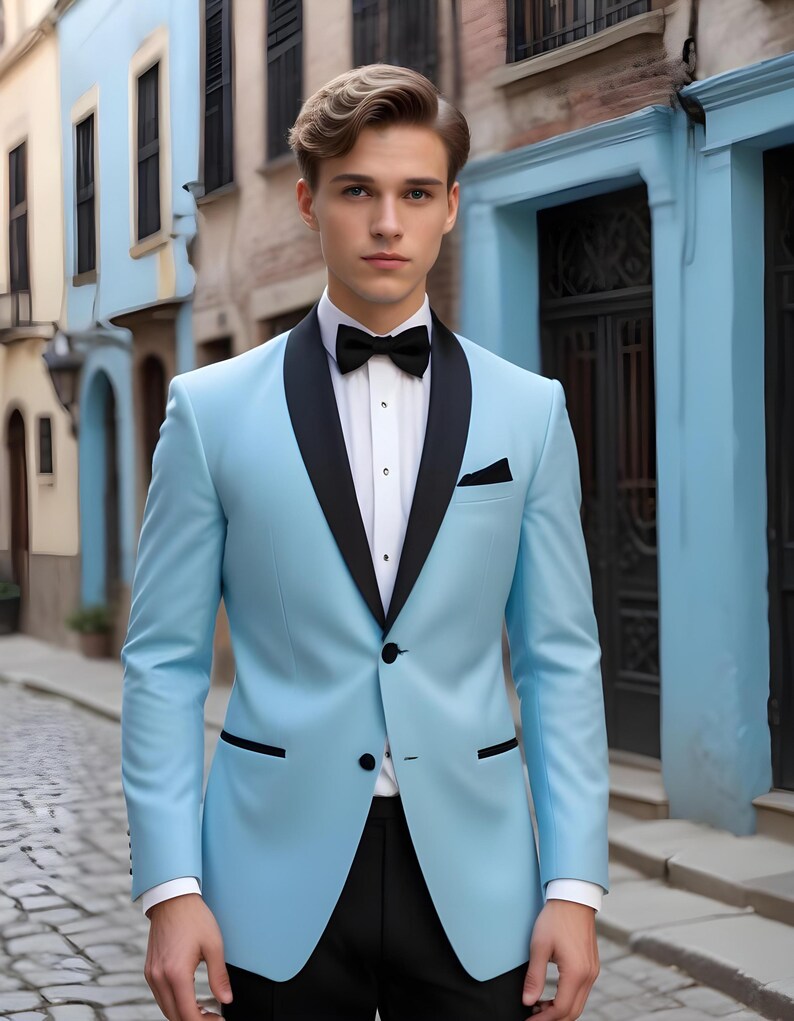 MEN WEDDING SUITS, Slim Fit Tuxedo for Men, Premium Cotton Blend Sky ...