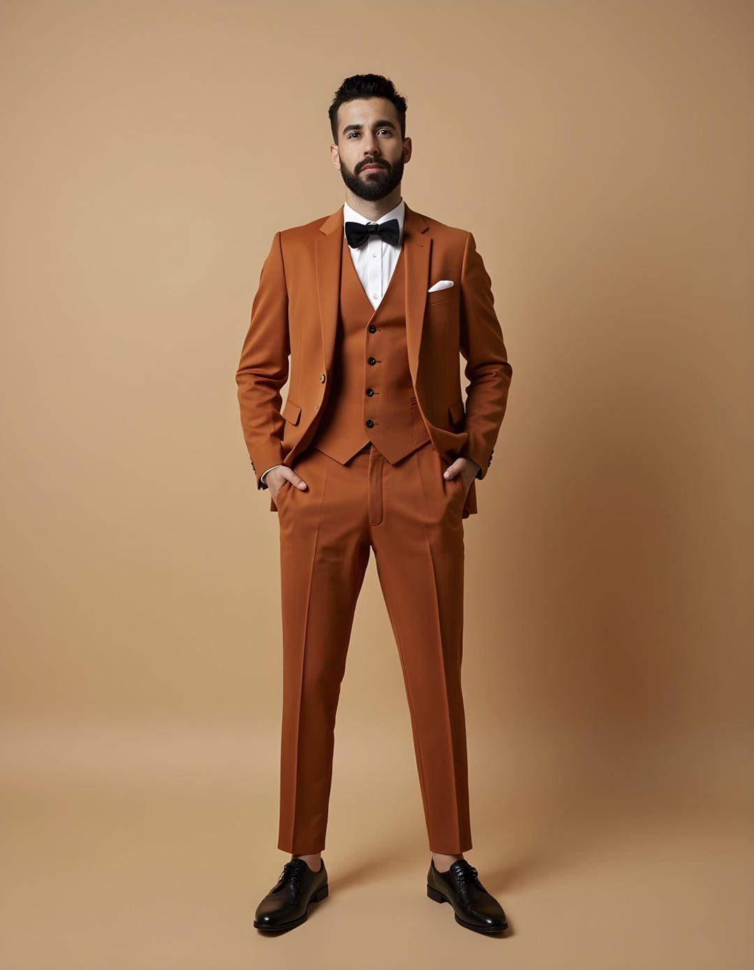 WEDDING 3 PIECE SUITS, Rust Color Premium Cotton Blend Slim Fit Tuxedo ...