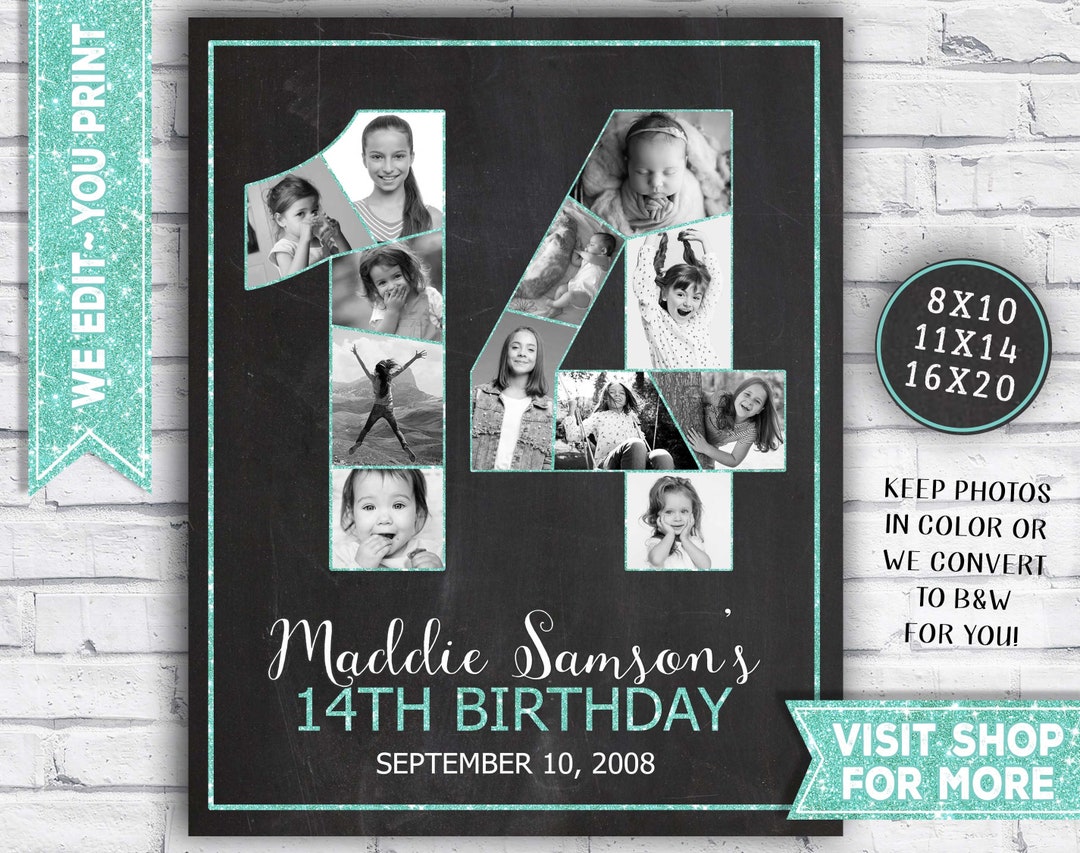 14th Birthday Signs - 14th Birthday Photo Collage - 14th Birthday Girl ...