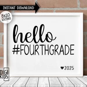 1st Day of Fourth Grade Sign - First Day of 4th Grade Sign 2025 - Hello ...