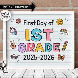 First Day of 1st Grade Sign - Girls First Day of First Grade Sign 2025 ...