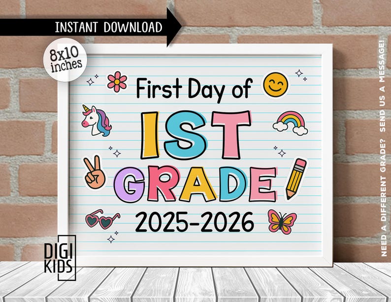 First Day of 1st Grade Sign - Girls First Day of First Grade Sign 2025 ...