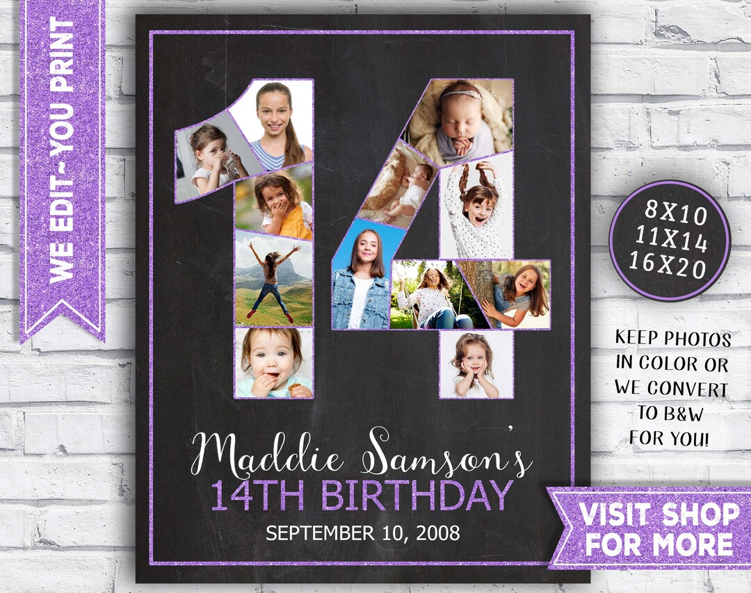 14th Birthday Photo Collage - 14th Birthday Girl Decorations - 14th ...