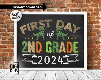 Dinosaur First Day of 2nd Grade Sign Instant Download Dinosaur First ...