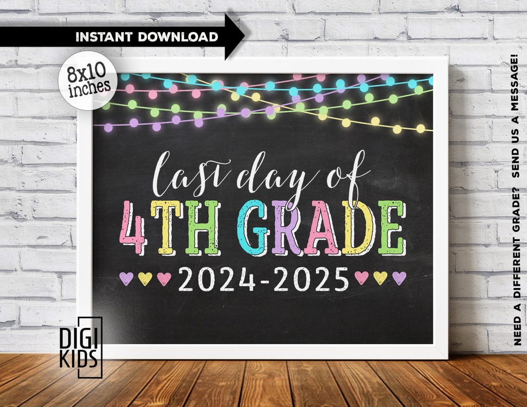 Last Day of School Sign - Last Day of 4th Grade Sign 2024 2025 - 4th ...