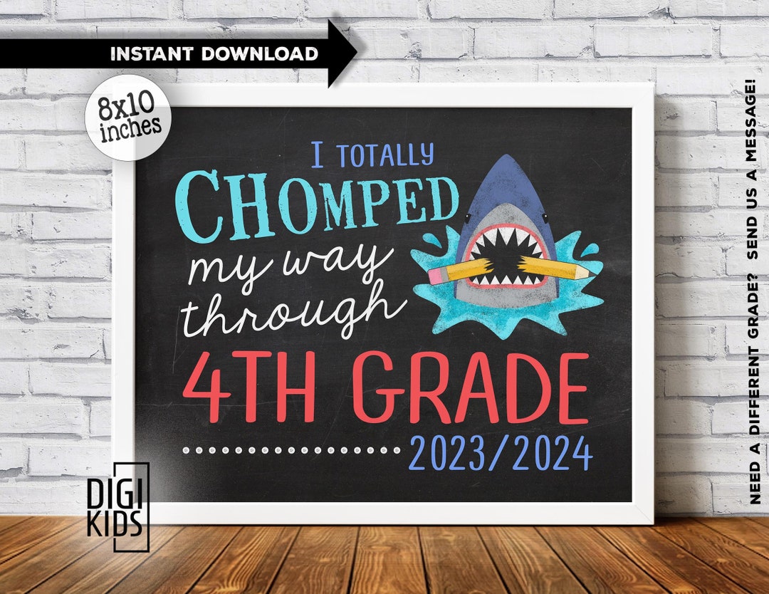 Last Day of 4th Grade Printable Sign Boys Last Day of School Sharks ...