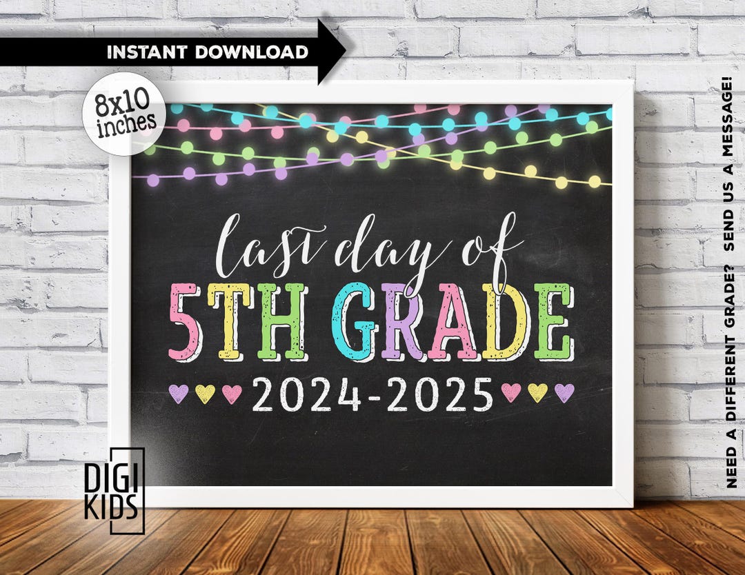 Last Day of School Sign - Last Day of 5th Grade Sign 2024 2025 - 5th ...