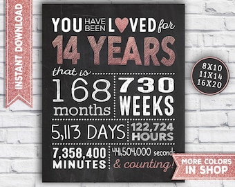 14th Birthday Poster 14 Years Ago Birthday Sign Born in 2005 Birthday ...