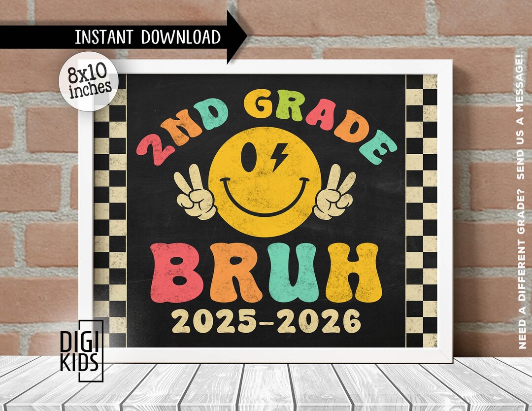 1st Day of School Sign - First Day of 2nd Grade Smiley Sign 2025 - 2nd ...