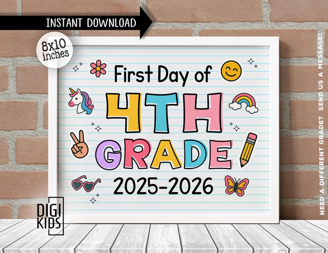 First Day of 4th Grade Sign - Girls First Day of Fourth Grade Sign 2025 ...